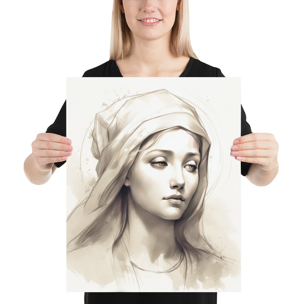 Mother Mary Portrait Pencil Sketch: Serene and Peaceful Art for Your ...