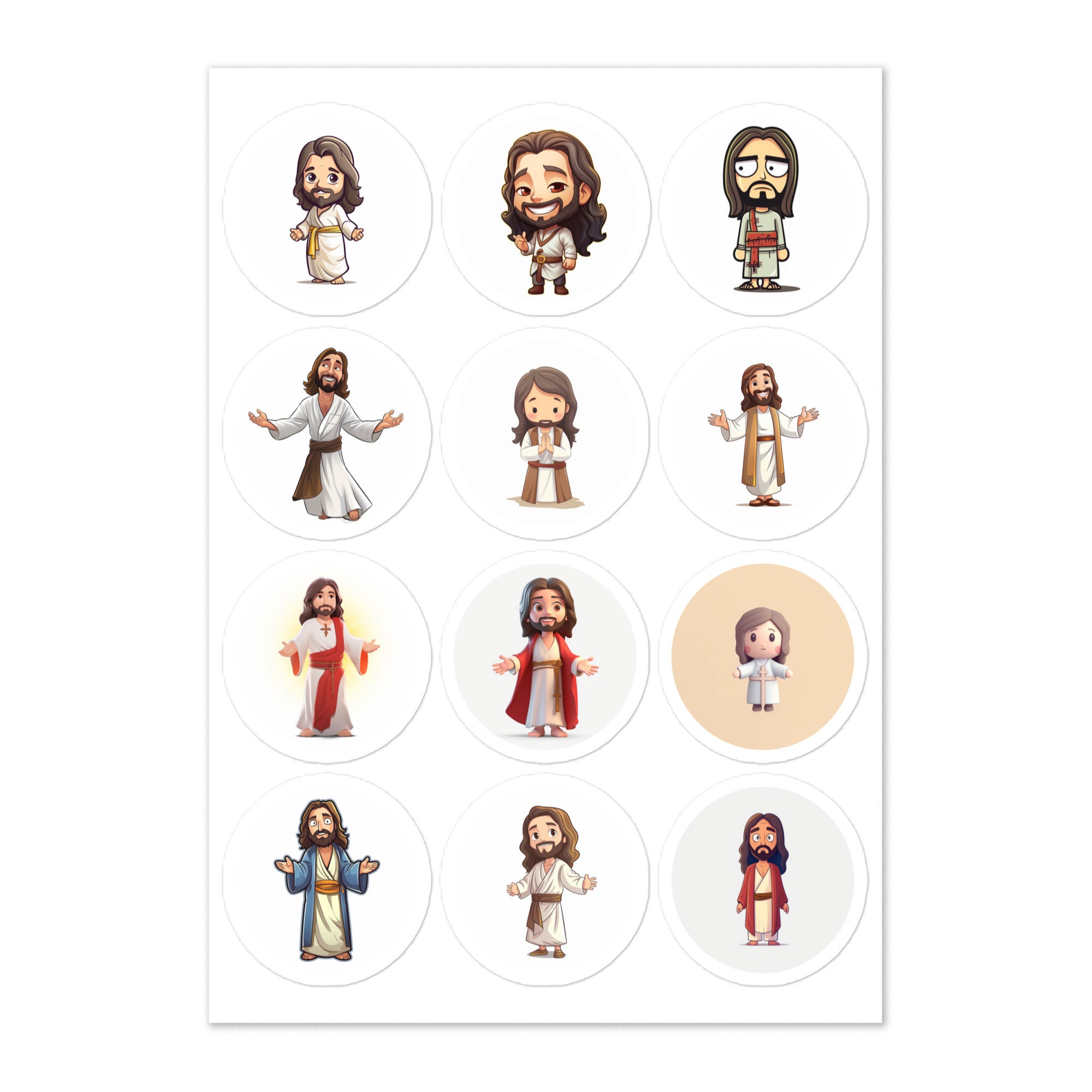12x Cute Chibi Jesus Christ Sticker Sheet - Circle Stickers 57 | Ideal ...