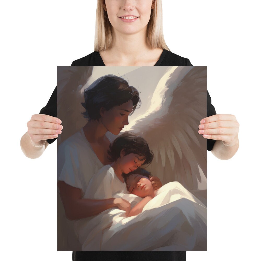 Guardian Angel Watching Over Child, Spiritual Art Print, Kids Room ...