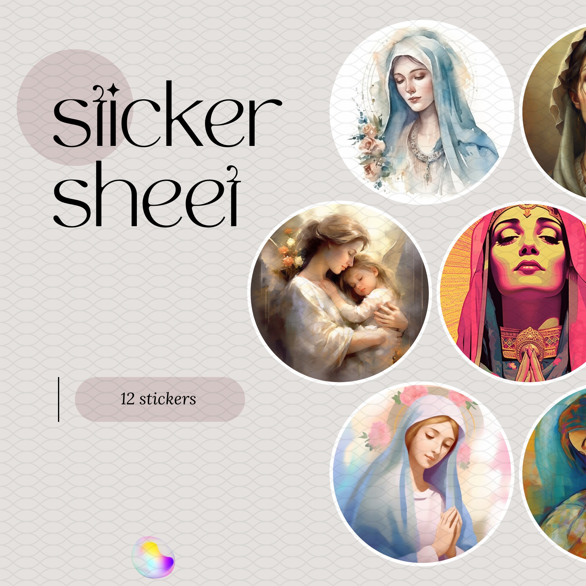 12x Mother Mary Sticker Sheet Circle Stickers 18 Inspiring Designs for ...