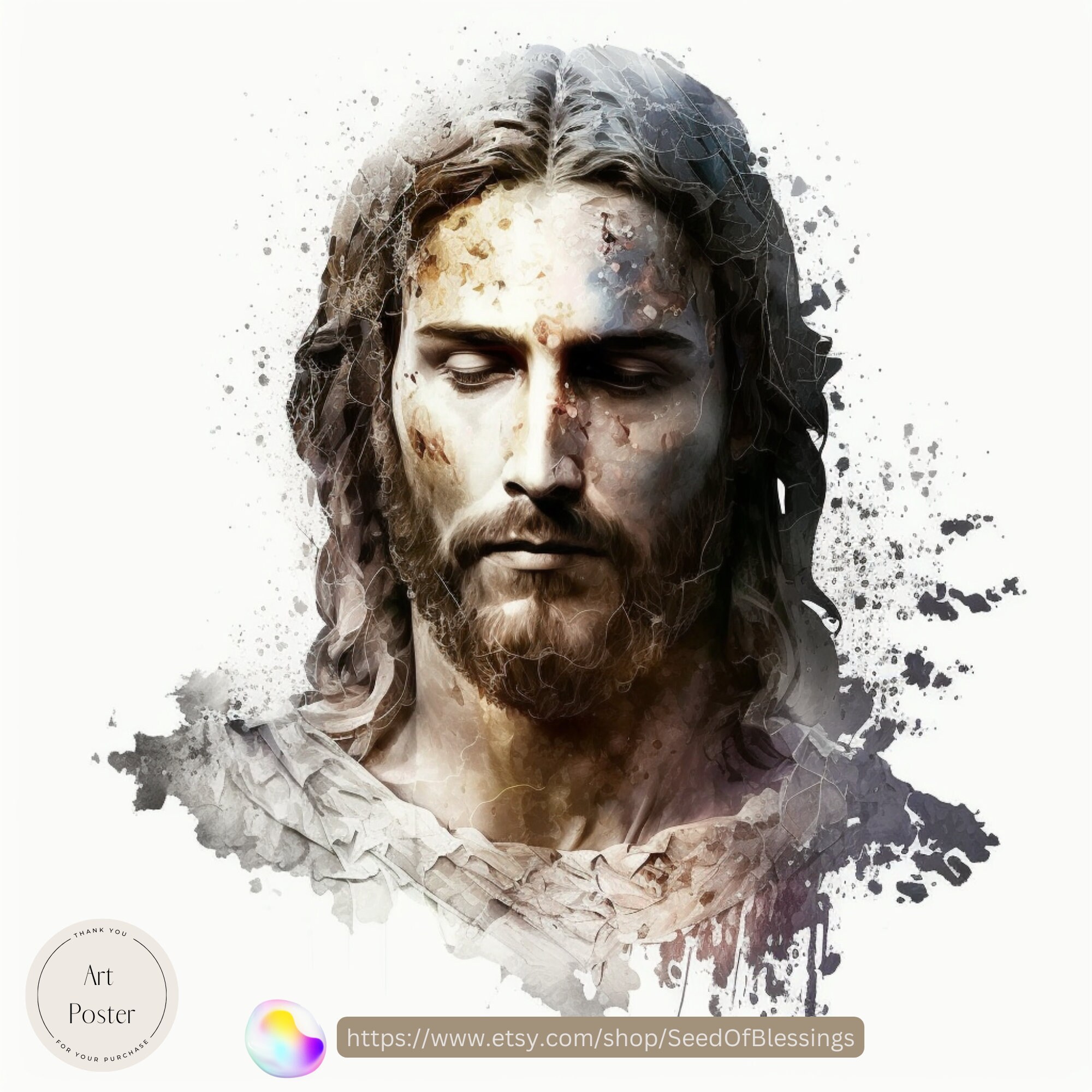 Jesus Christ Portrait Illustration Poster Spiritual Art Bible Art ...