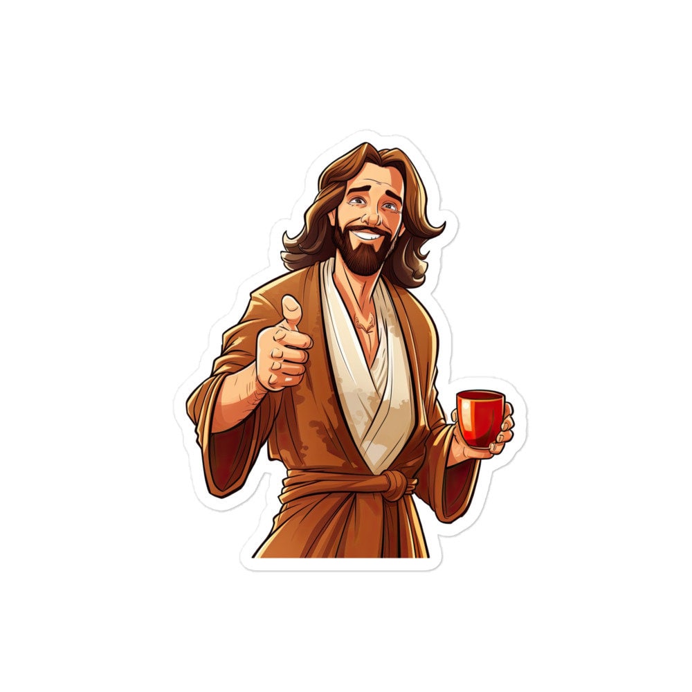 Jesus Drinking Coffee Sticker | Kiss-cut & Bubble-free Premium Stickers ...