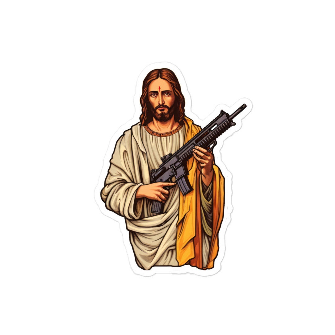 Jesus Holding Gun Sticker Jesus Christ Decal Kiss-cut & - Etsy