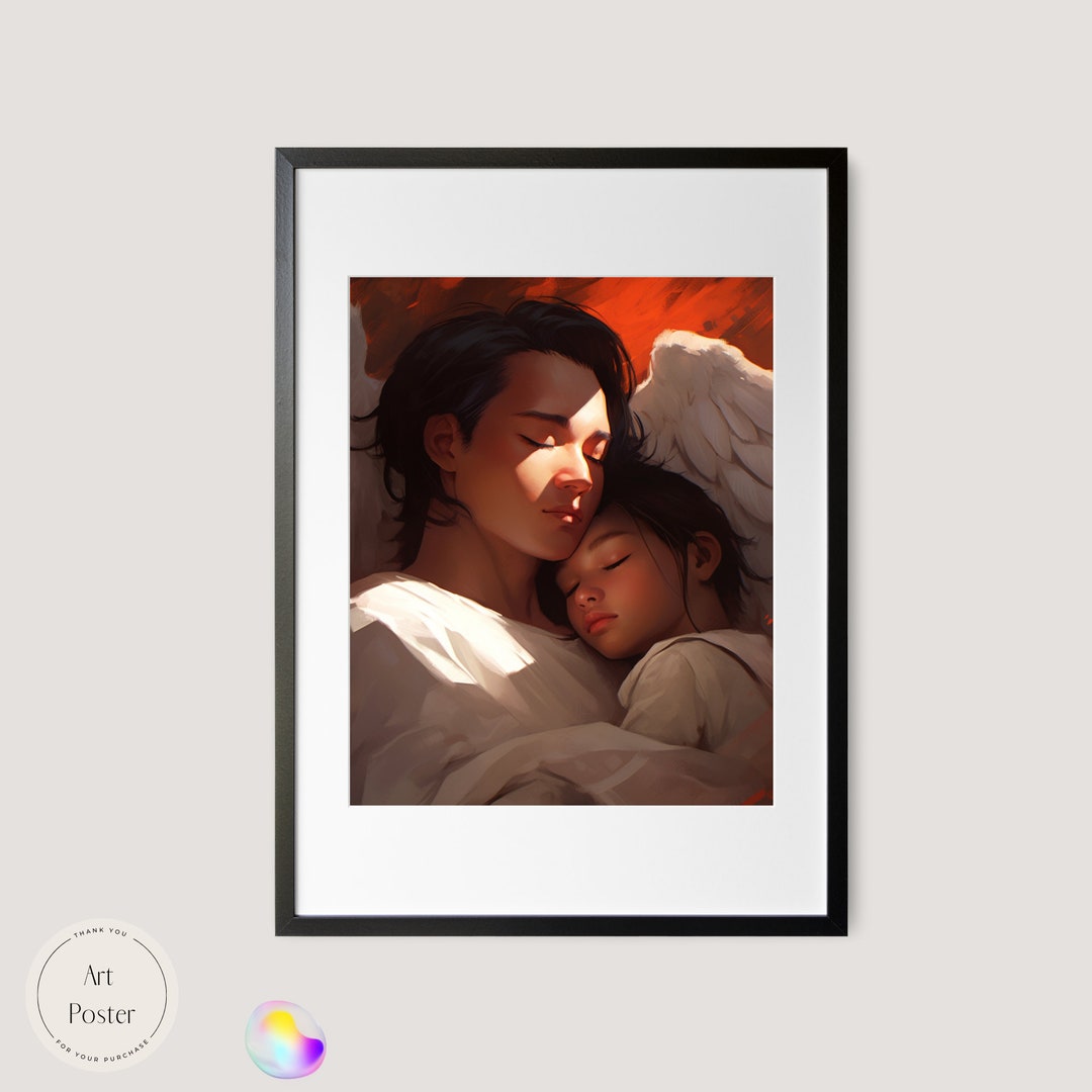 Guardian Angel Watching Over Child, Spiritual Art Print, Kids Room ...