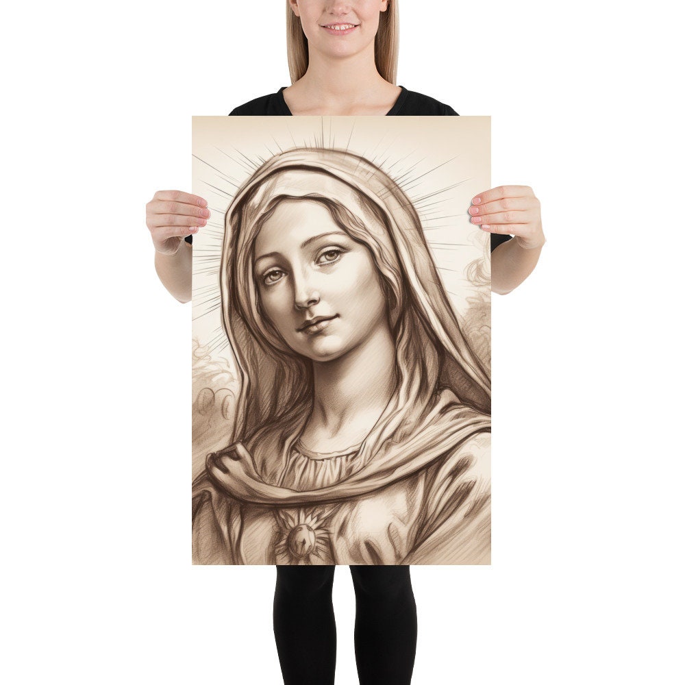 Mother Mary Portrait Pencil Sketch: Serene and Peaceful Art for Your ...