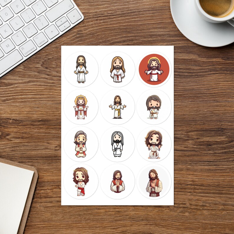 12x Cute Chibi Jesus Christ Sticker Sheet - Circle Stickers 56 ...
