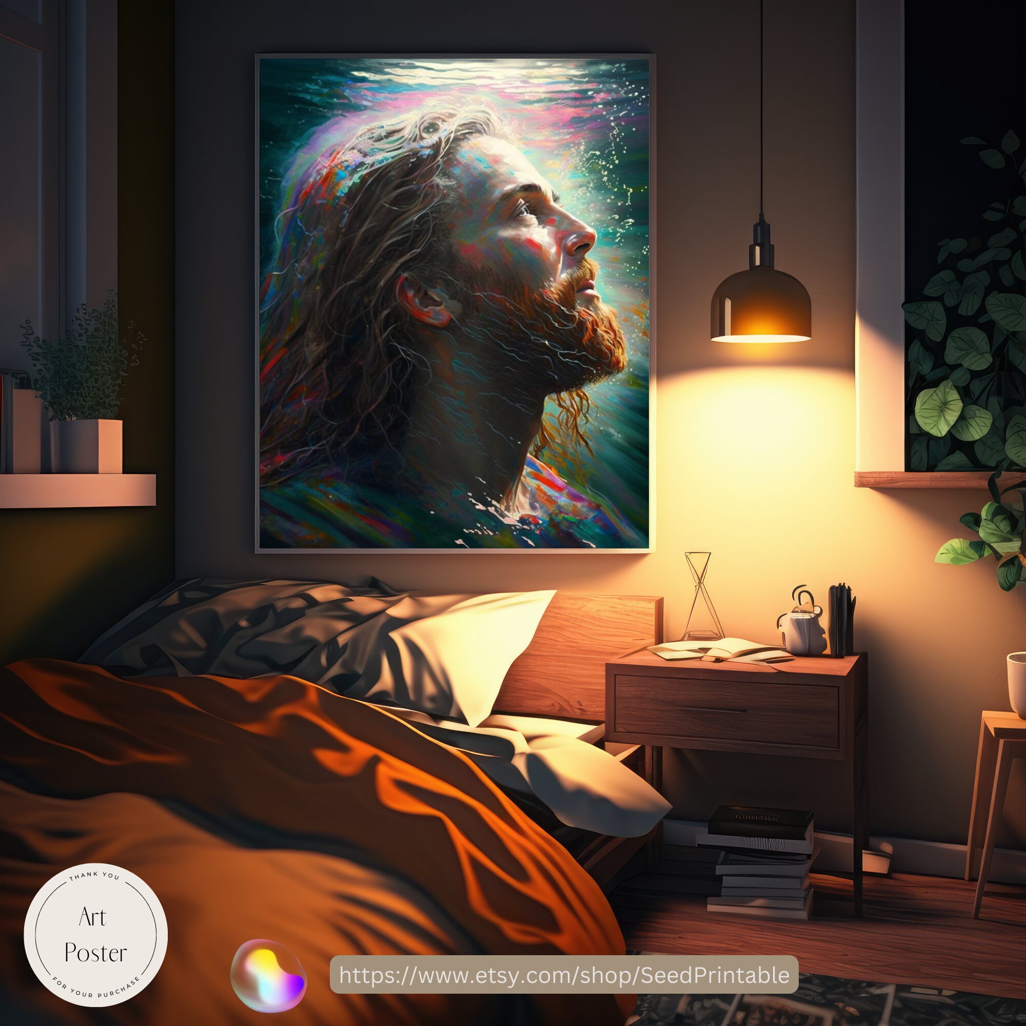 Jesus Submerged in Water Jesus Christ Portrait Illustration Poster ...