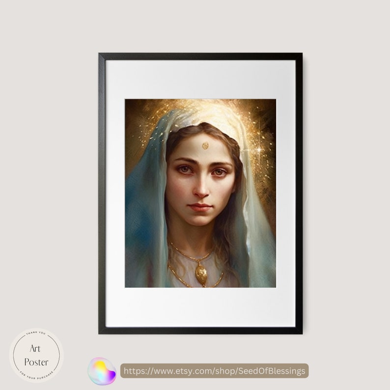 Mary, Queen of Heaven Portrait Religious Art Christian Wall Decor ...