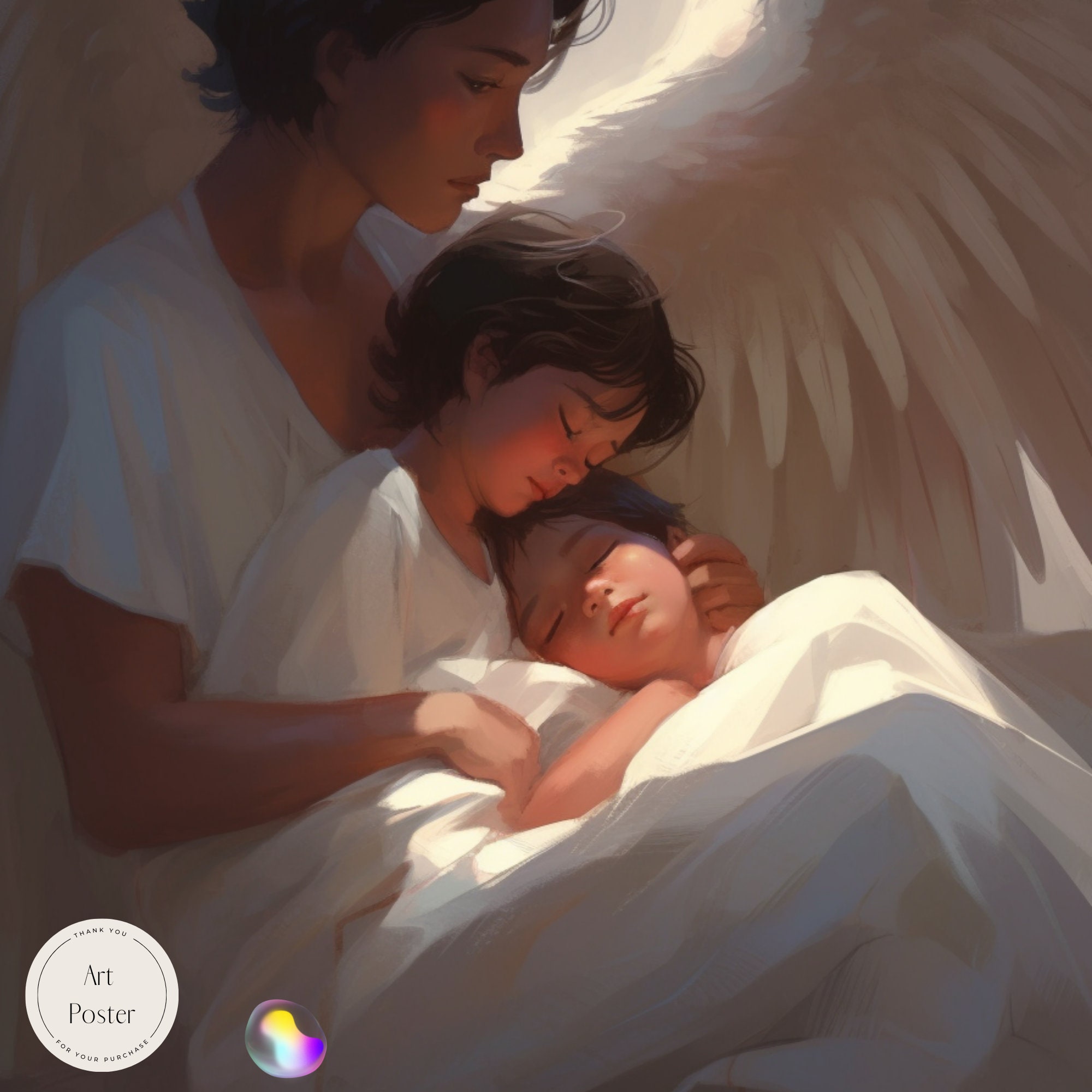 Guardian Angel Watching Over Child, Spiritual Art Print, Kids Room ...