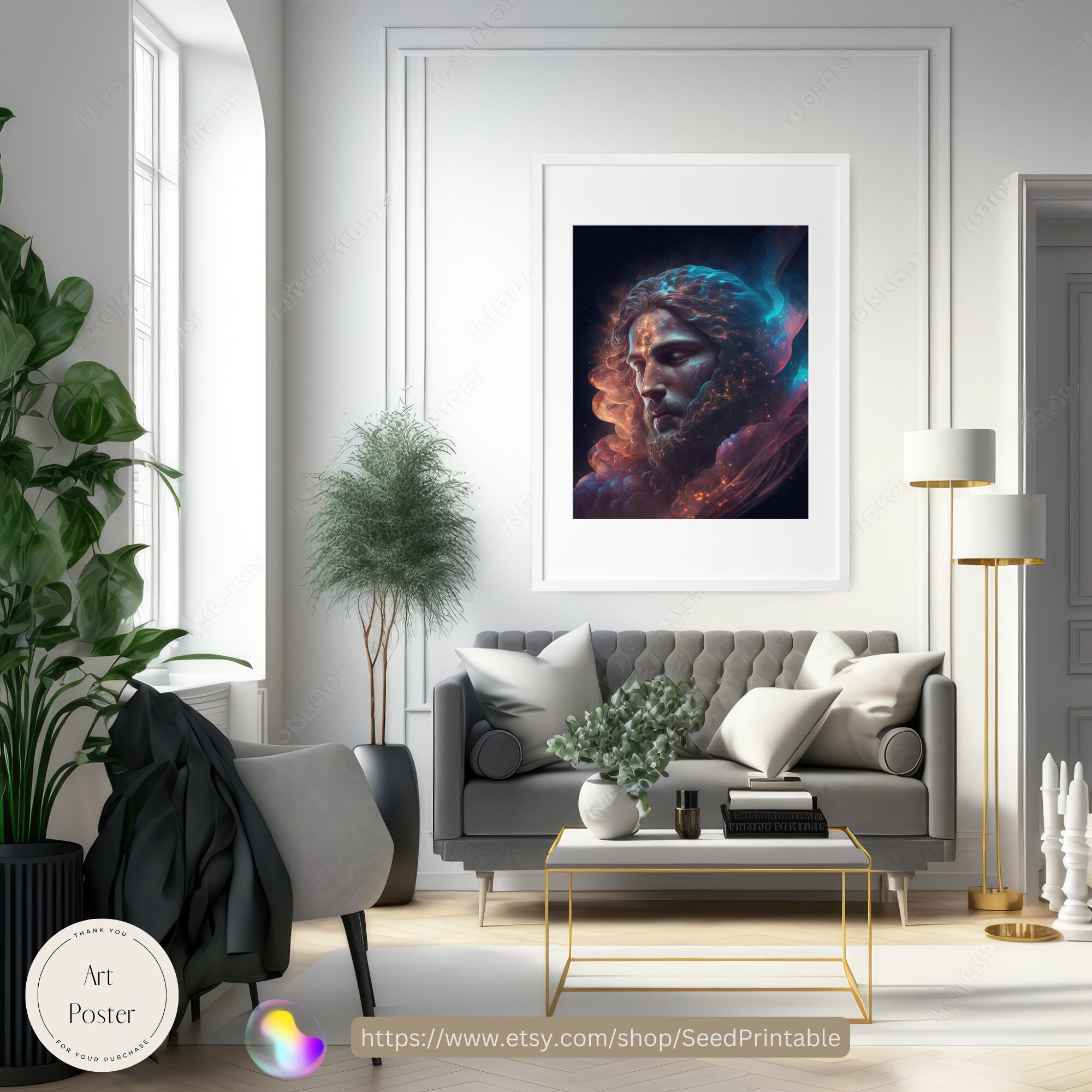 Jesus Christ Portrait Illustration Poster Galaxy Jesus Space Jesus ...