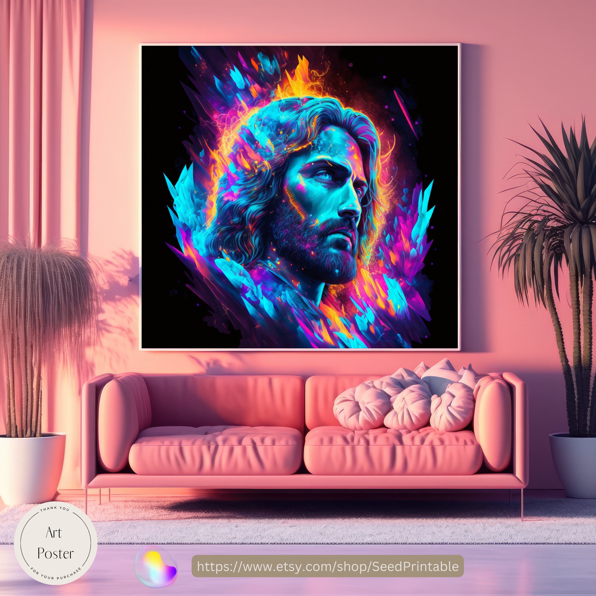 Jesus Christ Portrait Illustration Poster Synthwave Jesus Cyberpunk ...