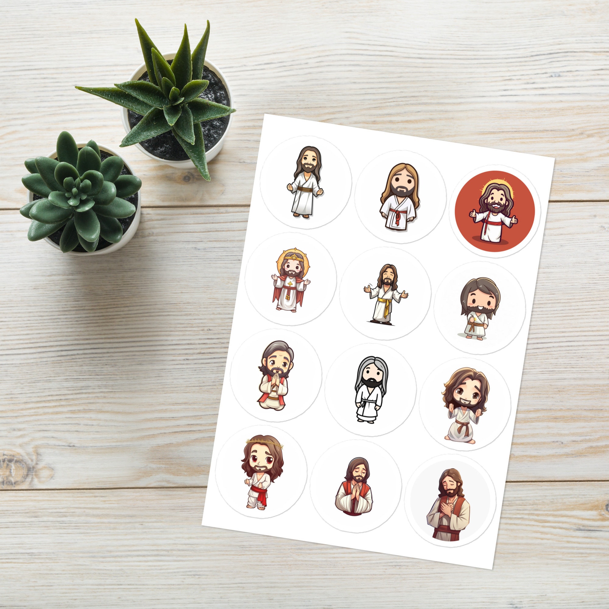 12x Cute Chibi Jesus Christ Sticker Sheet - Circle Stickers 56 ...