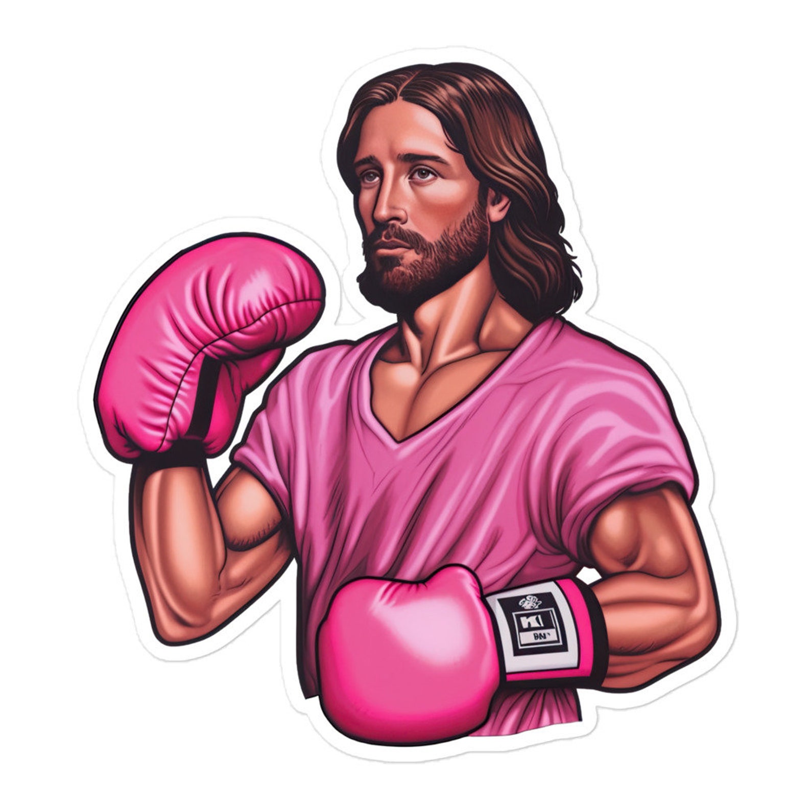 Pink Jesus, Boxing Jesus Sticker | Kiss-cut & Bubble-free Premium ...