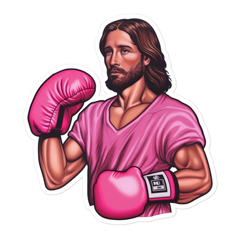Pink Jesus, Boxing Jesus Sticker | Kiss-cut & Bubble-free Premium ...