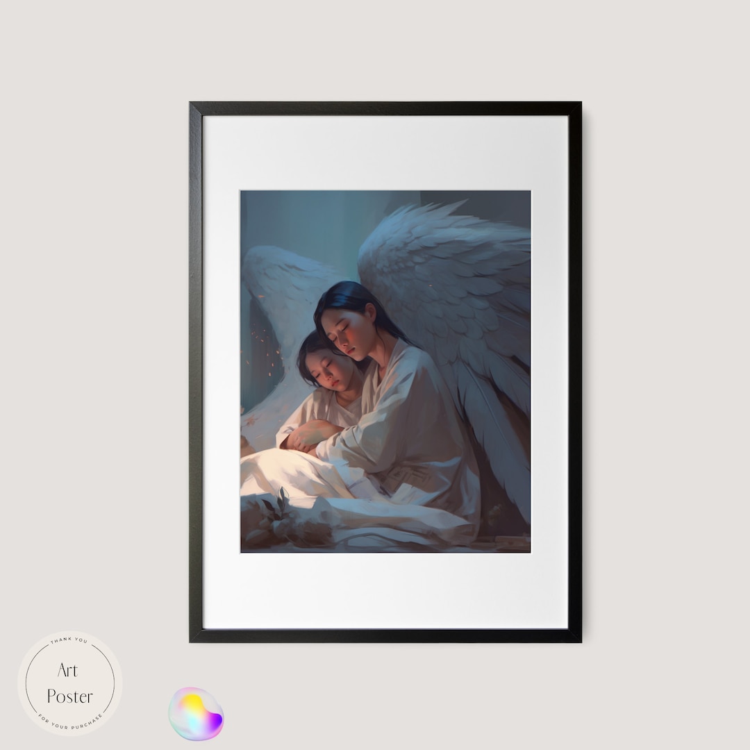 Guardian Angel Watching Over Child, Spiritual Art Print, Kids Room ...