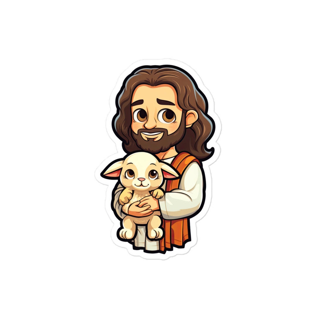 Jesus With Animal Sticker, Cute Jesus Sticker, Jesus Christ Sticker ...