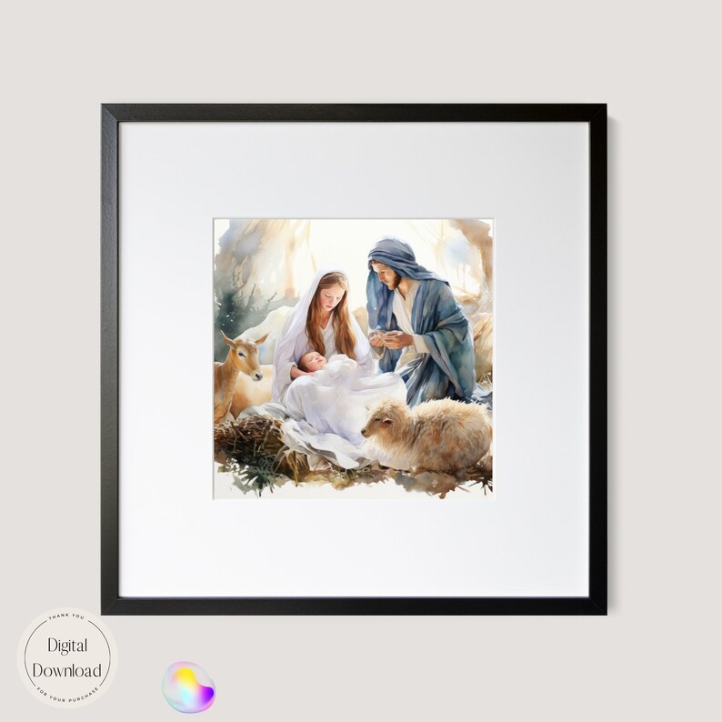 Nativity Scene Printable Art 4 | Instant Download | Watercolor Nativity ...
