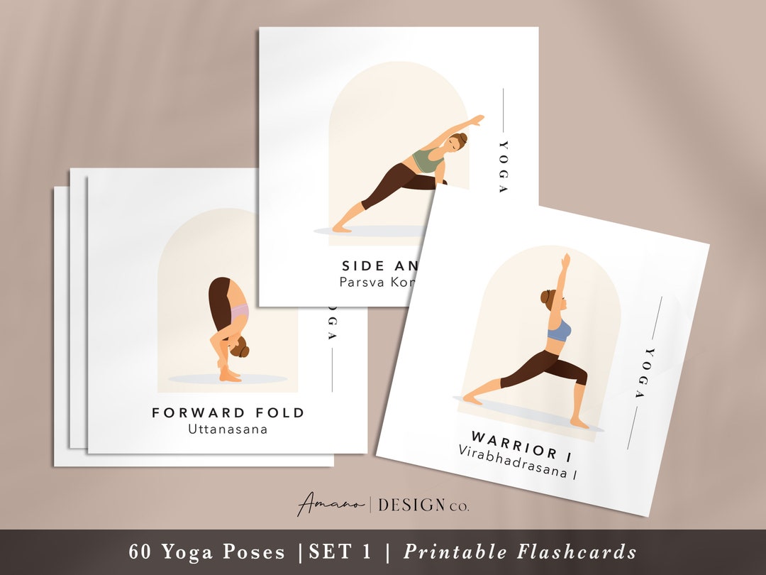 SET 1 Yoga Pose Flashcards | 60 Cards | English & Sanskrit | Printable ...