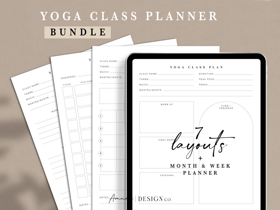 Yoga Teacher Class Planner Bundle | BW Outlined | 7 Layouts + Month ...