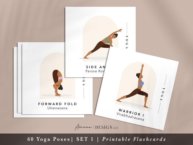 SET 1 Yoga Pose Flashcards | 60 Cards | English & Sanskrit | Printable ...