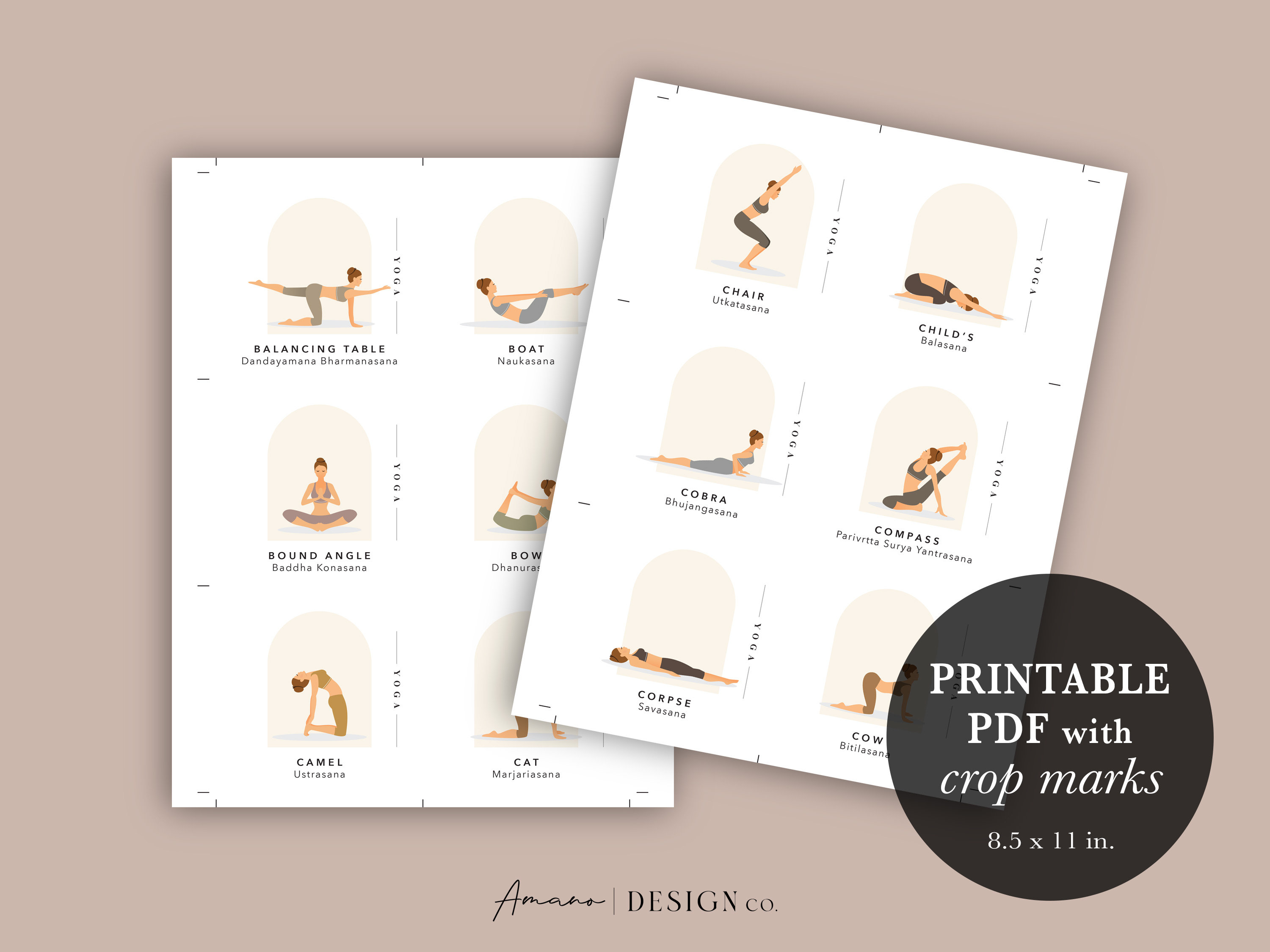 Yoga Pose Flashcards BUNDLE 120 Cards Sets 1 and 2 English & Sanskrit ...