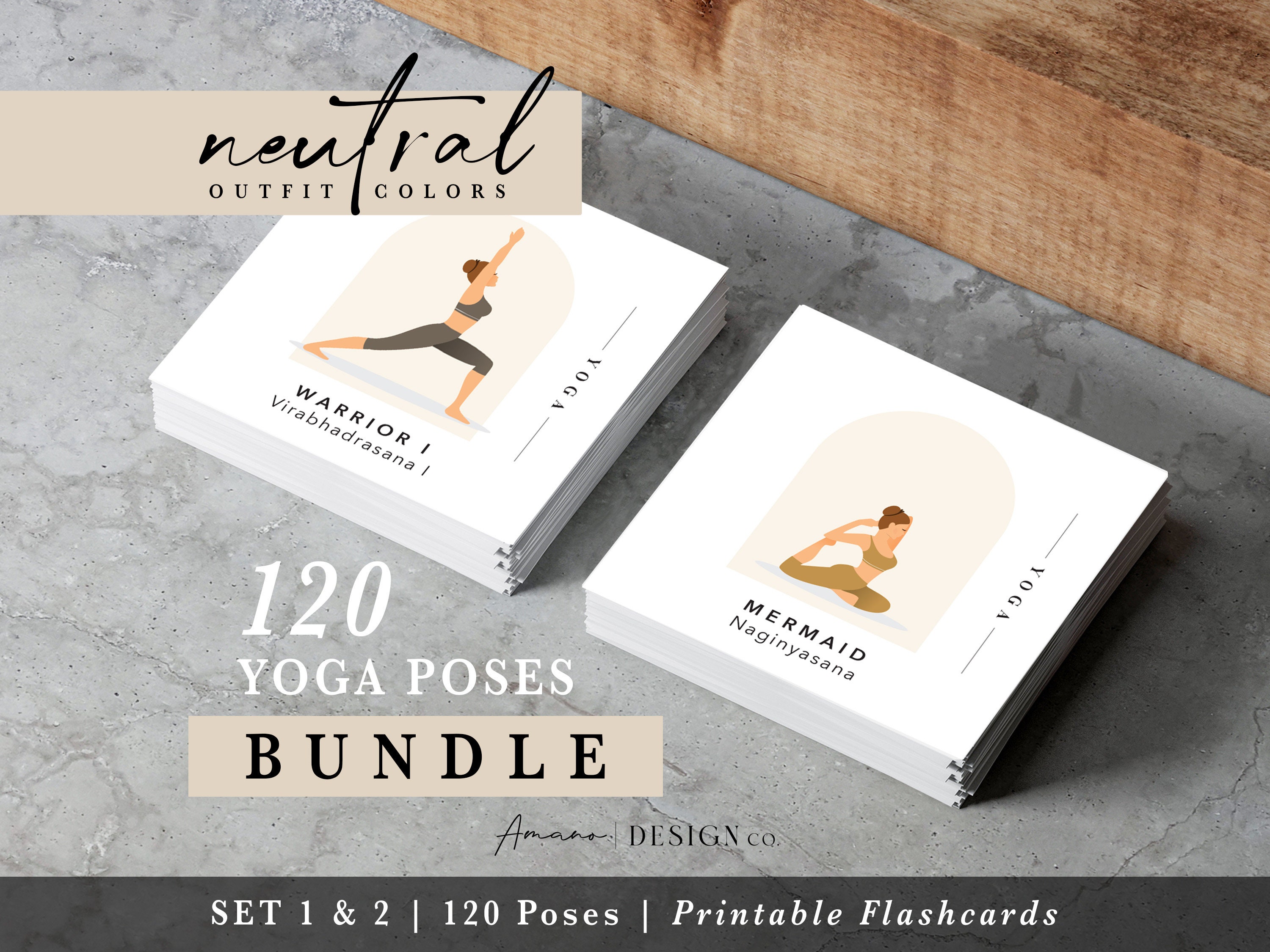 Yoga Pose Flashcards BUNDLE 120 Cards Sets 1 and 2 English & Sanskrit ...