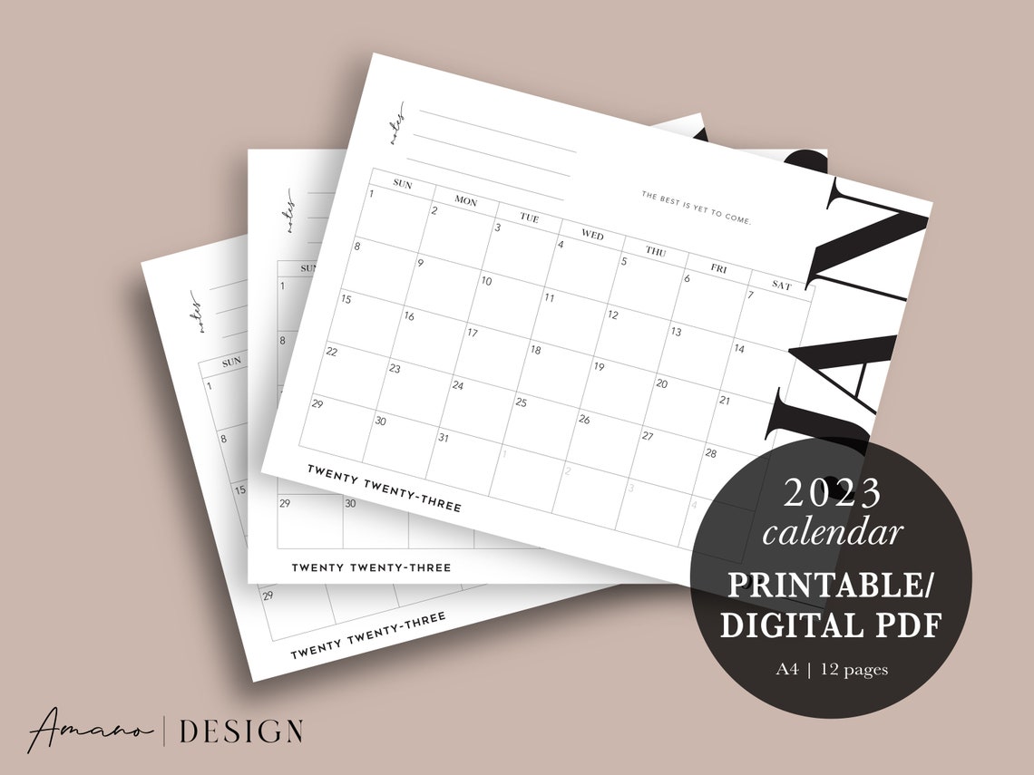 2023 Monthly Calendar Printable/digital PDF Modern Big Font - Etsy