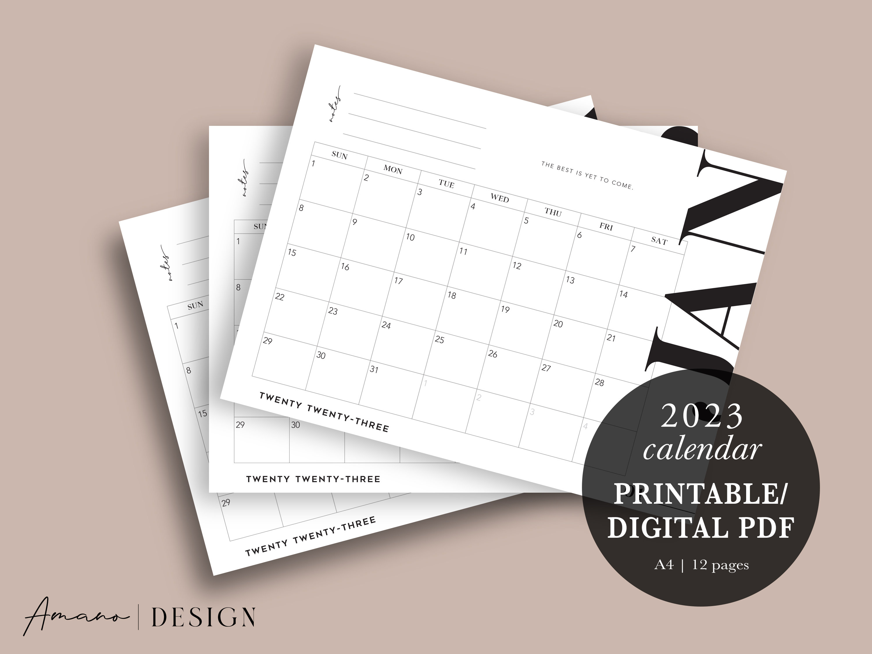 2023 Monthly Calendar Printable/digital PDF Modern Big Font - Etsy
