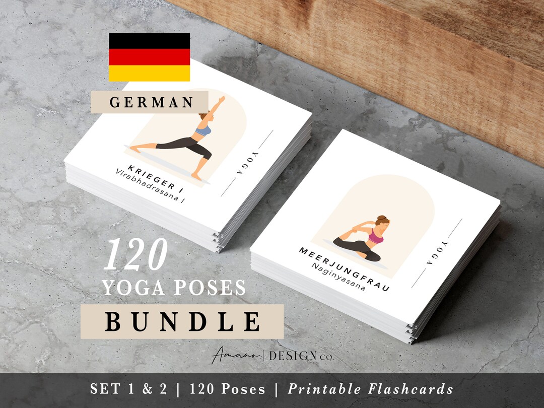 German Yoga Pose Flashcards BUNDLE | 120 Cards - Sets 1 and 2 | German ...