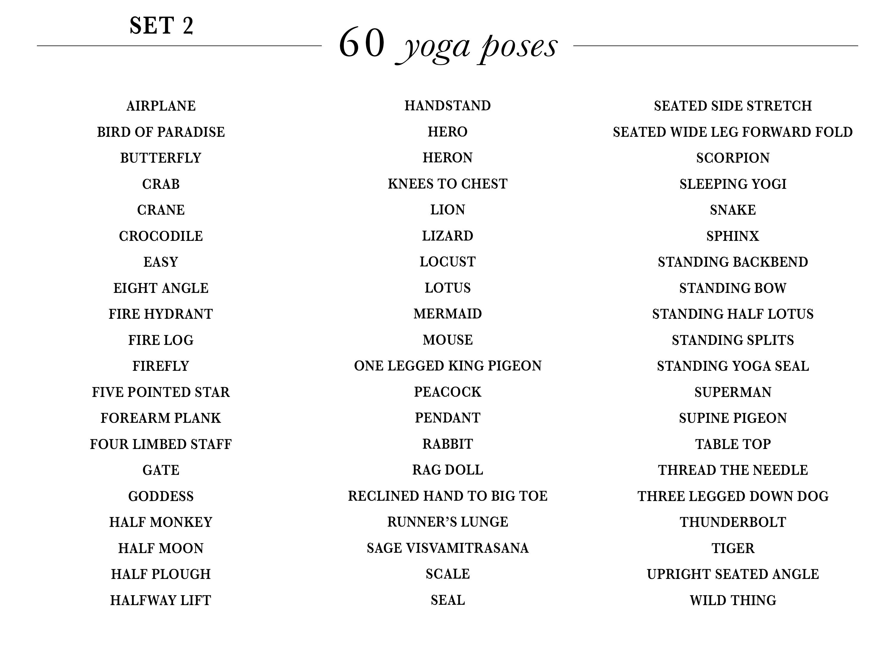 Yoga Pose Flashcards Set 2 60 MORE Cards English & Sanskrit Printable ...