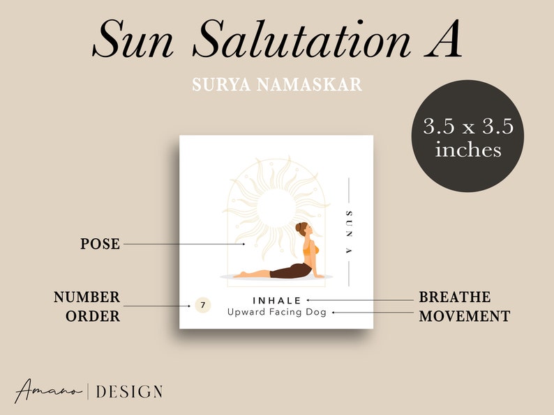 Yoga Sun Salutation A - Surya Namaskar | Printable/digital PDF 3.5x3.5 ...