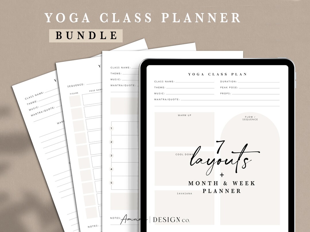 Yoga Teacher Class Planner Bundle | Color Filled | 7 Layouts + Month ...