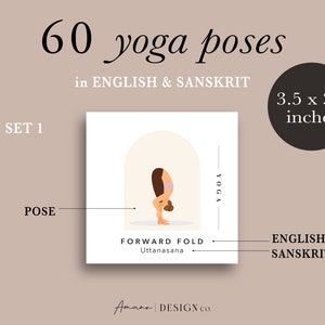 Yoga Pose Flashcards Set 1 60 Cards English & Sanskrit Printable ...