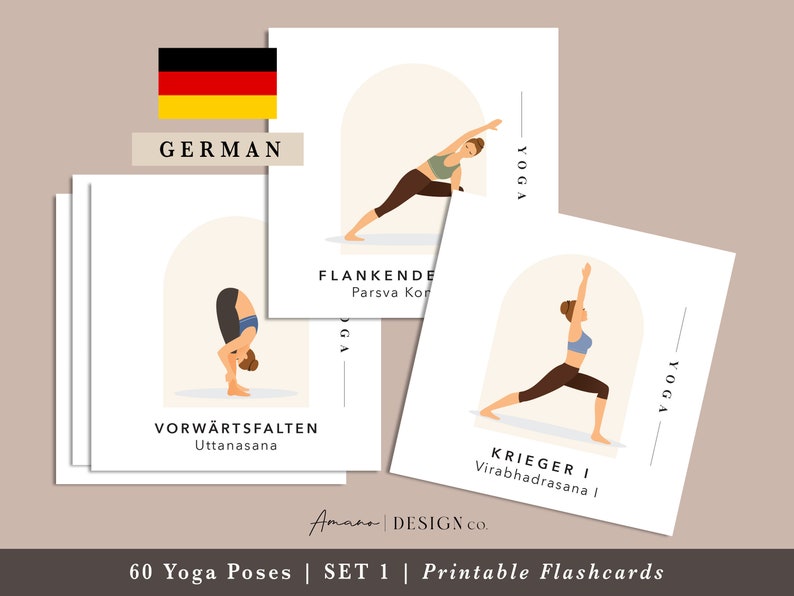 German Yoga Pose Flashcards BUNDLE | 120 Cards - Sets 1 and 2 | German ...