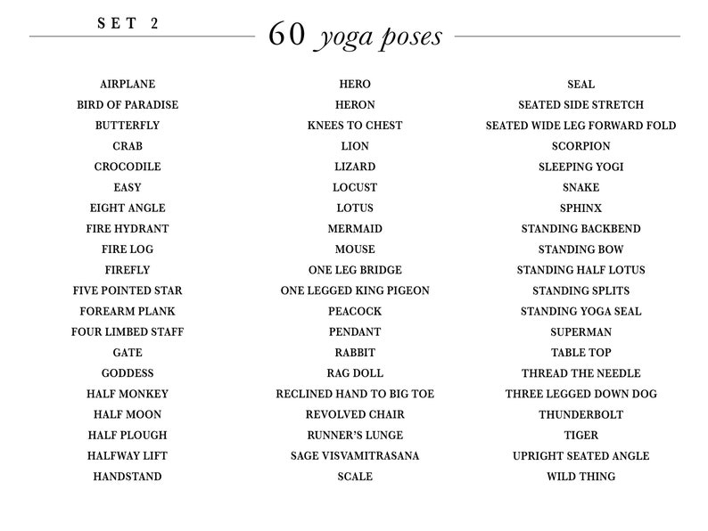 Yoga Pose Flashcards BUNDLE 120 Cards Sets 1 and 2 - Etsy