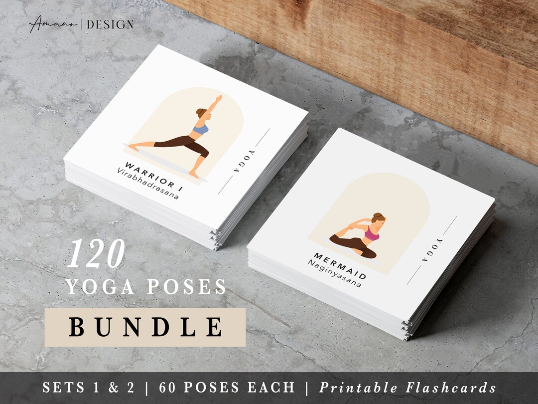 Yoga Pose Flashcards BUNDLE 120 Cards Sets 1 and 2 - Etsy