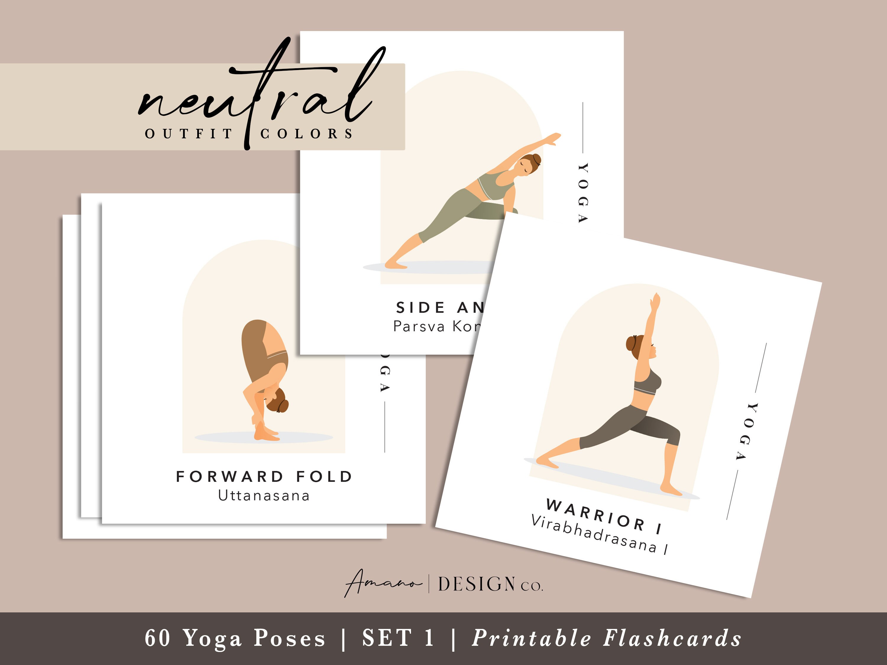 Yoga Pose Flashcards BUNDLE 120 Cards Sets 1 and 2 English & Sanskrit ...