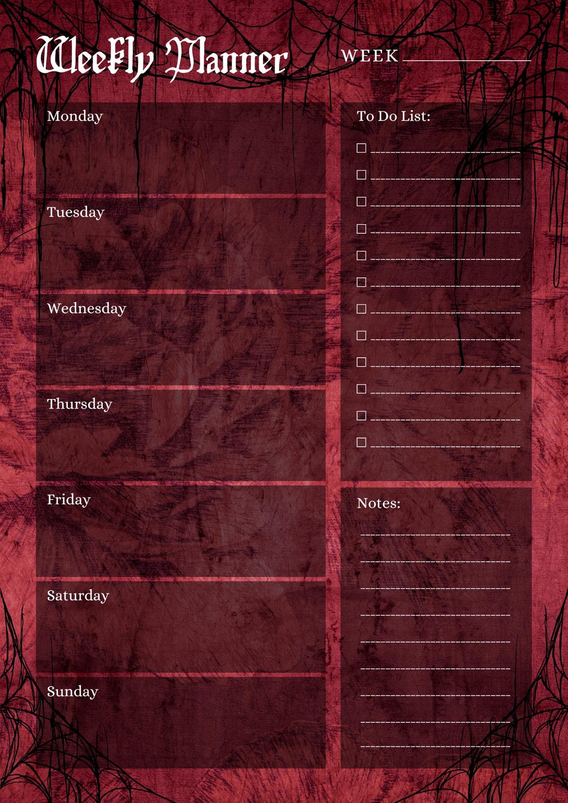 GOTHIC WEEKLY PLANNER - Etsy