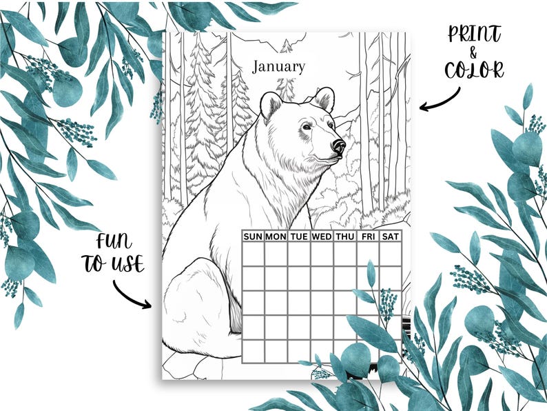 Coloring Calendar, Printable Calendar, Coloring Pages, Undated Calendar ...