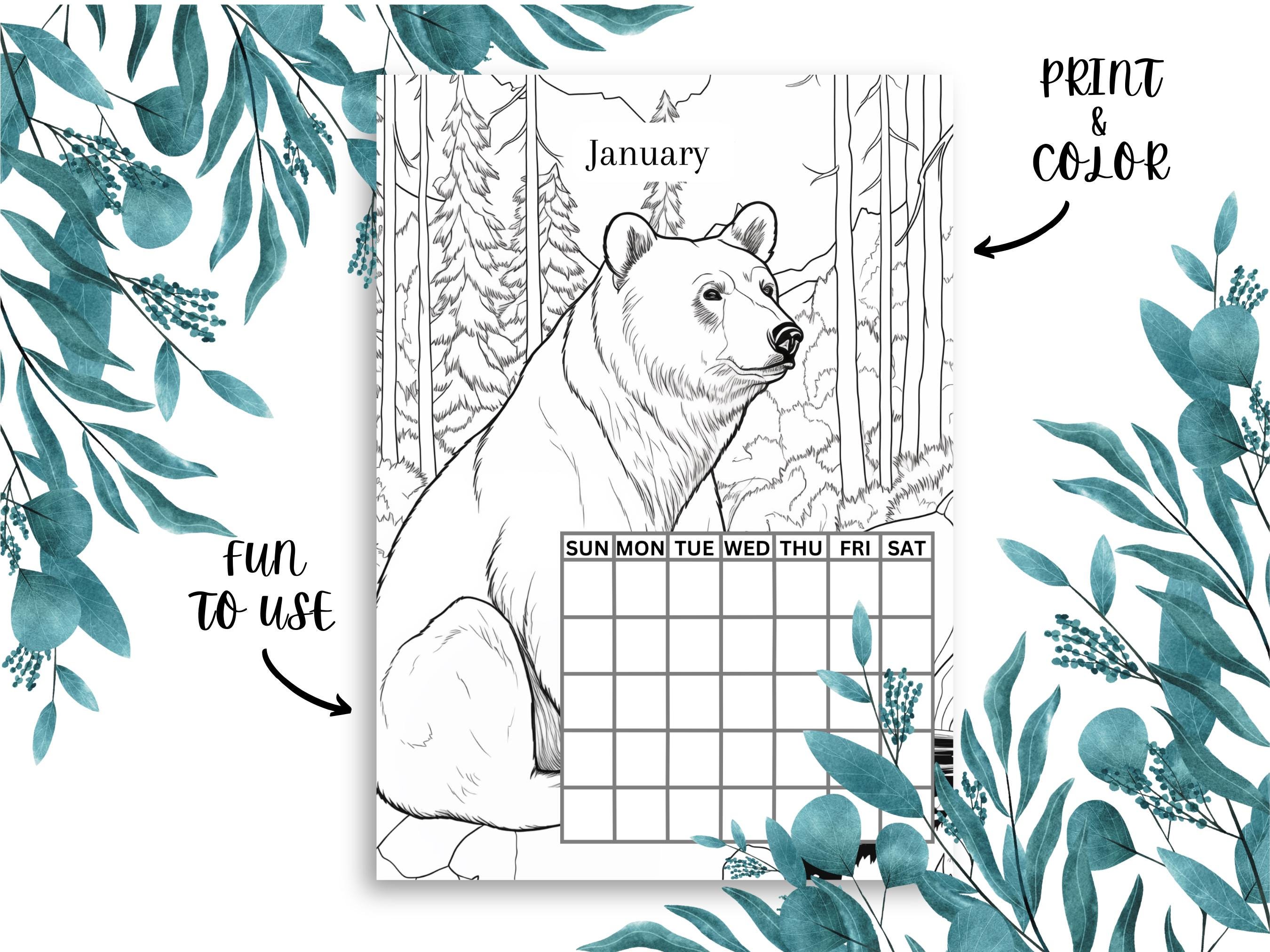 Coloring Calendar, Printable Calendar, Coloring Pages, Undated Calendar ...