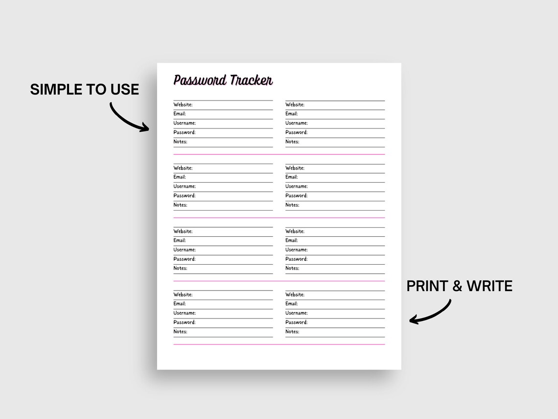 Password Tracker Printable, Password Organizer, Login Credential Keeper ...