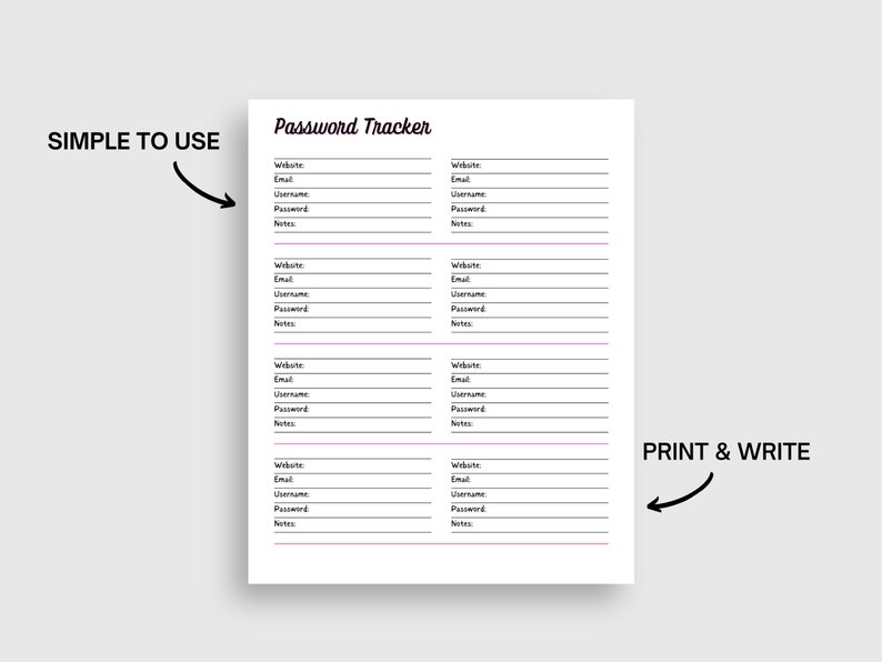 Password Tracker Printable, Password Organizer, Login Credential Keeper ...