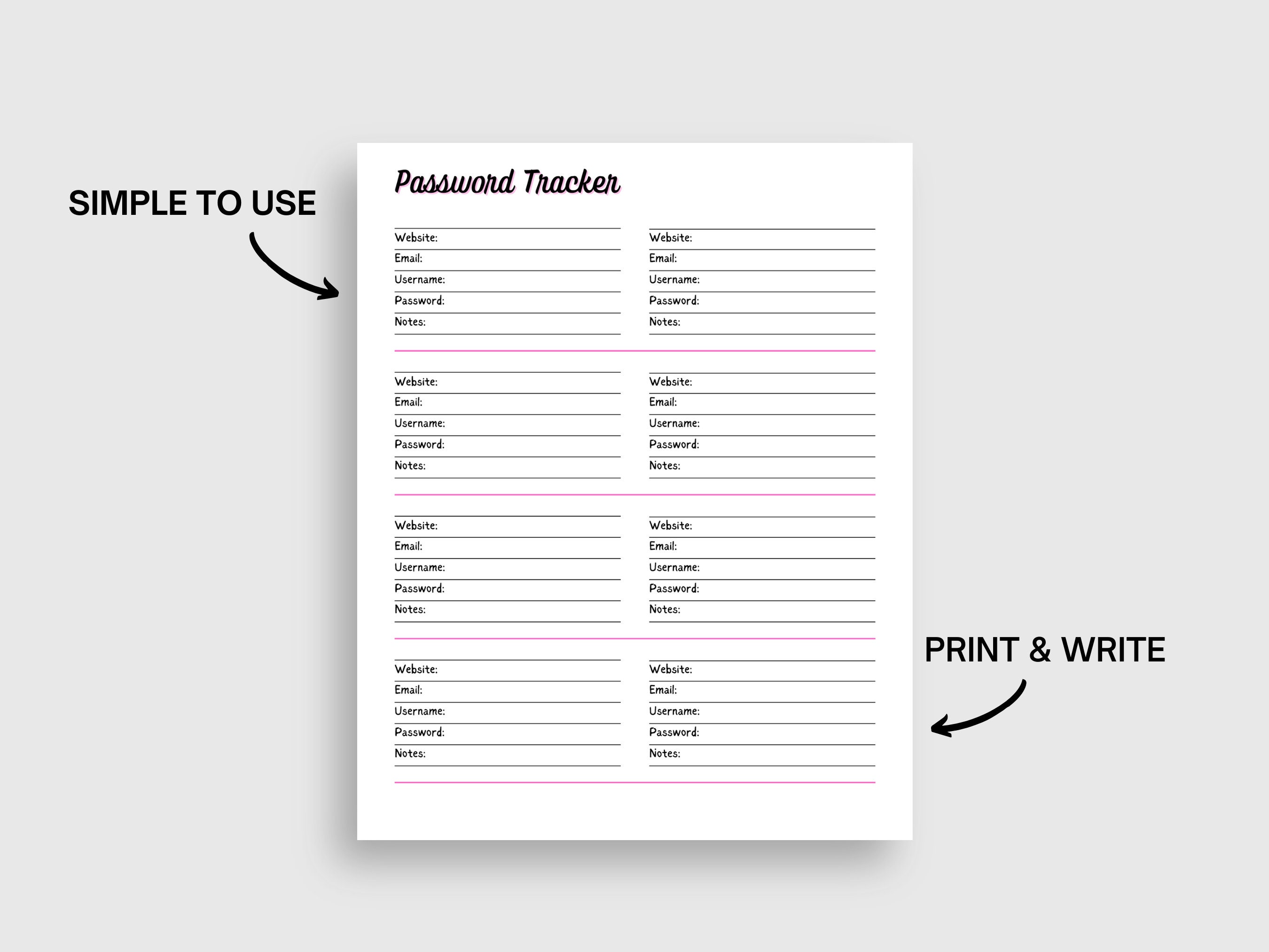 Password Tracker Printable, Password Organizer, Login Credential Keeper ...