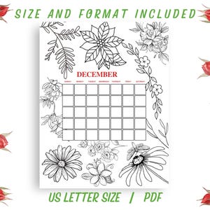 Floral Coloring Calendar, Undated Coloring Calendar, Flower Calendar ...