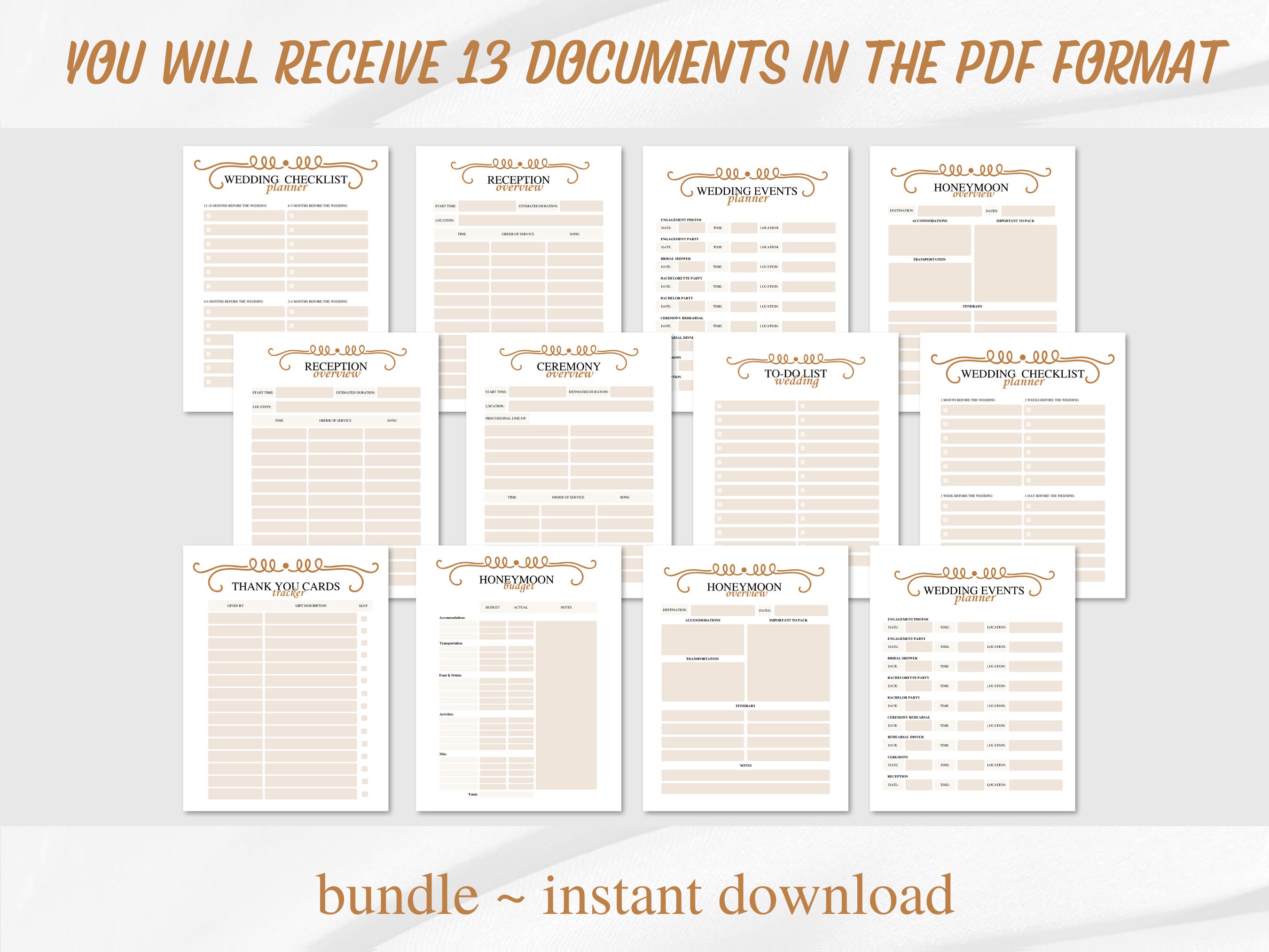 Wedding Planner Printable PDF, Honeymoon Planner, Wedding Day Planner ...