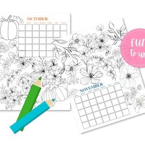 Floral Coloring Calendar, Undated Coloring Calendar, Flower Calendar ...