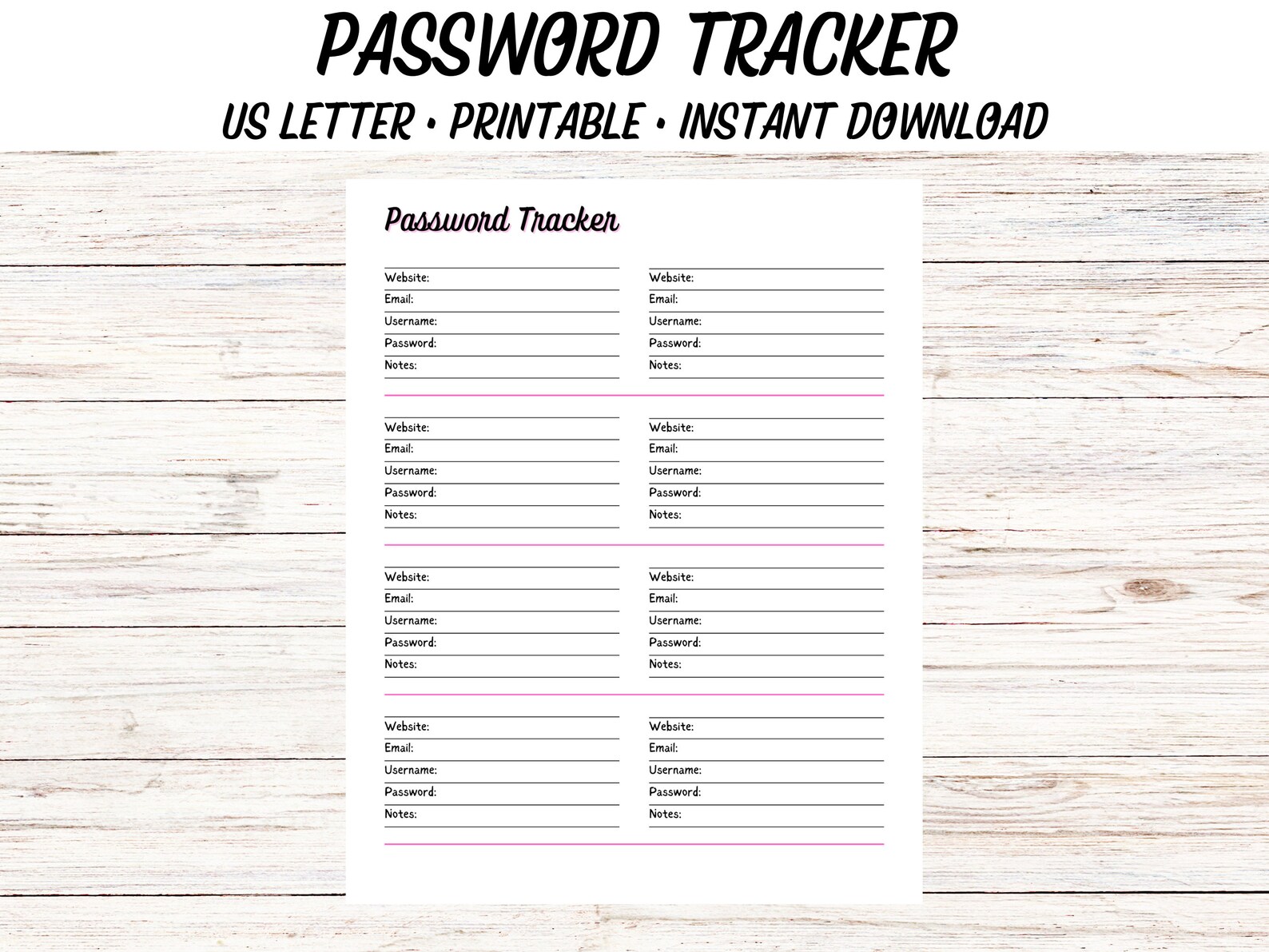 Password Tracker Printable, Password Organizer, Login Credential Keeper ...