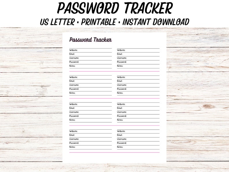 Password Tracker Printable, Password Organizer, Login Credential Keeper ...