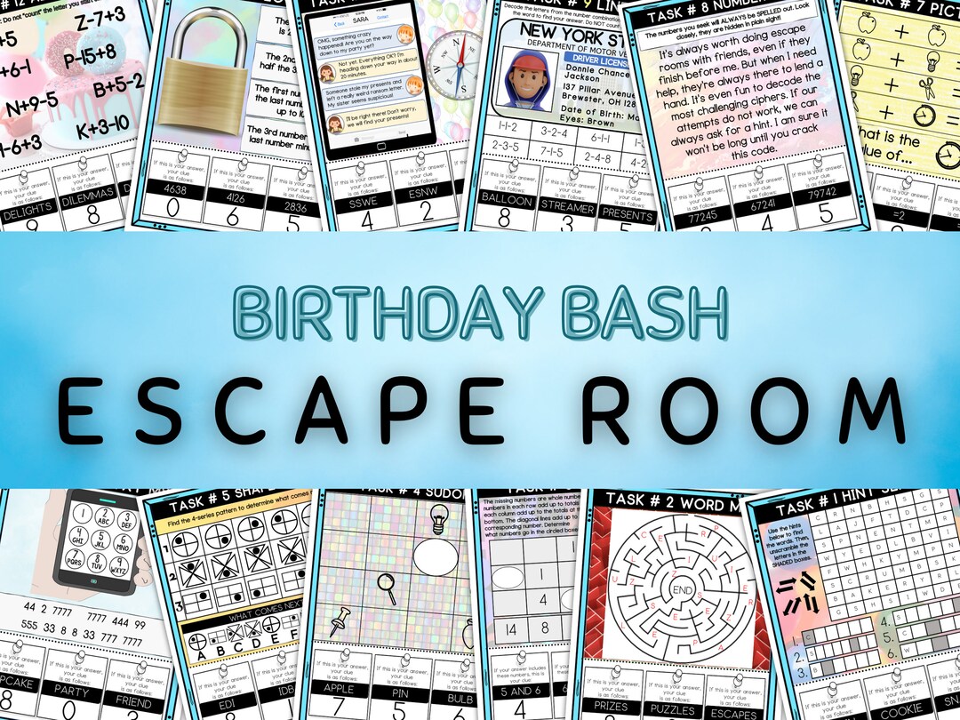 Escape Room for Kids, Printable Party Games, Birthday Bash Escape Room ...