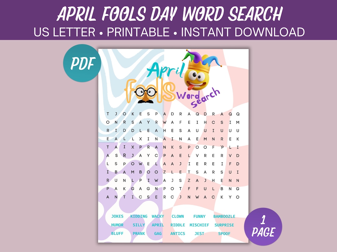 April Fools Day Word Search, Printable Games, Wordsearch - Etsy